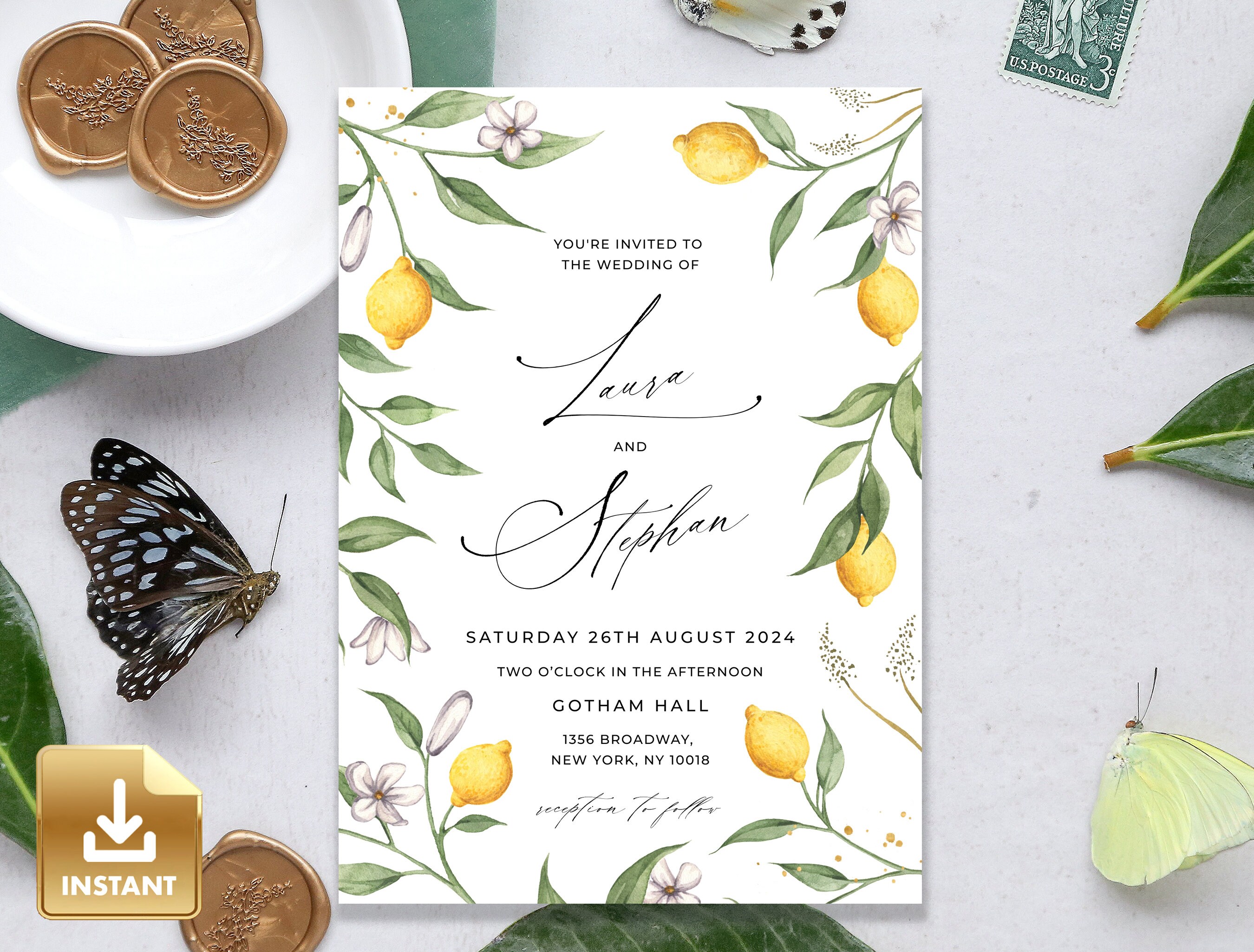 CAPRI Lemon Wedding Invitation Set Hand-painted Wedding - Etsy
