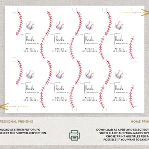 Baseball Gift Tag Template, Baseball Birthday Thank You Card, Printable ...