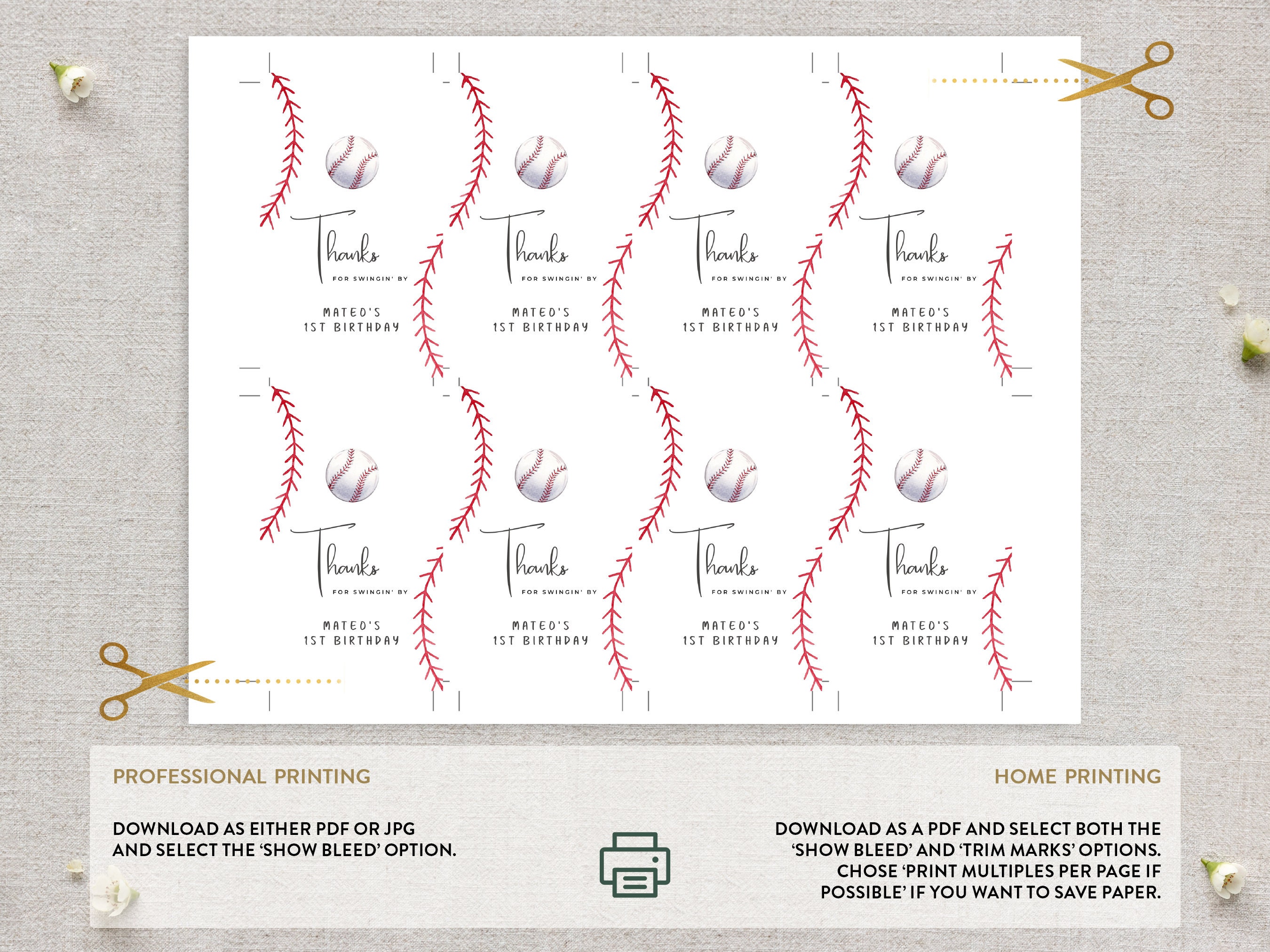 Baseball Gift Tag Template, Baseball Birthday Thank You Card, Printable ...