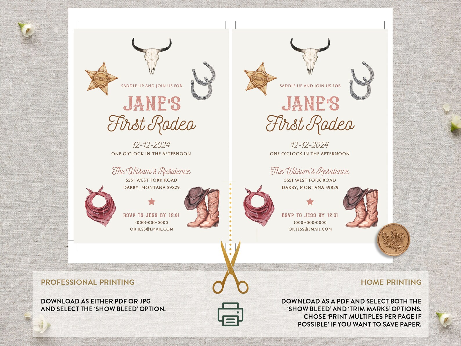 First Rodeo Birthday Invitation Template, Cowboy Birthday Invitation ...