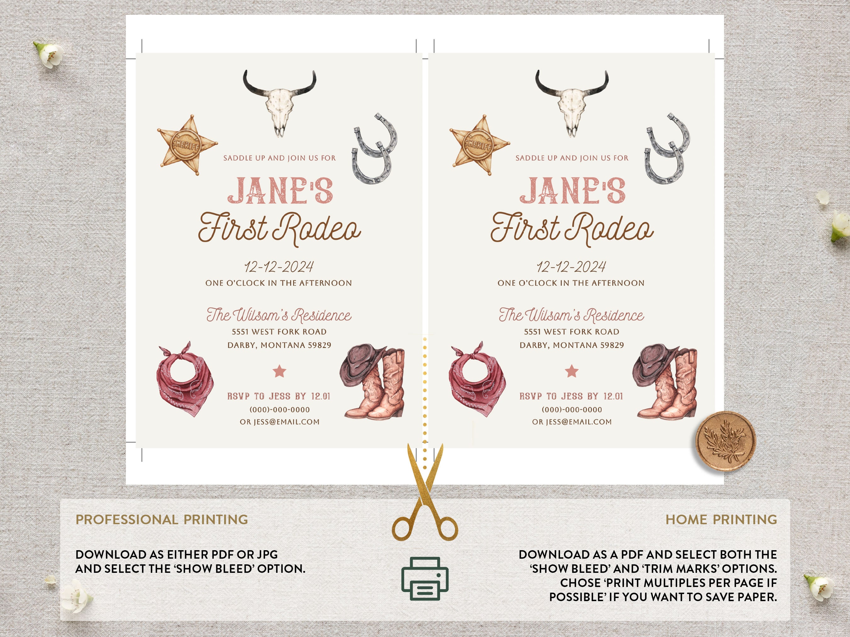 First Rodeo Birthday Invitation Template, Cowboy Birthday Invitation ...