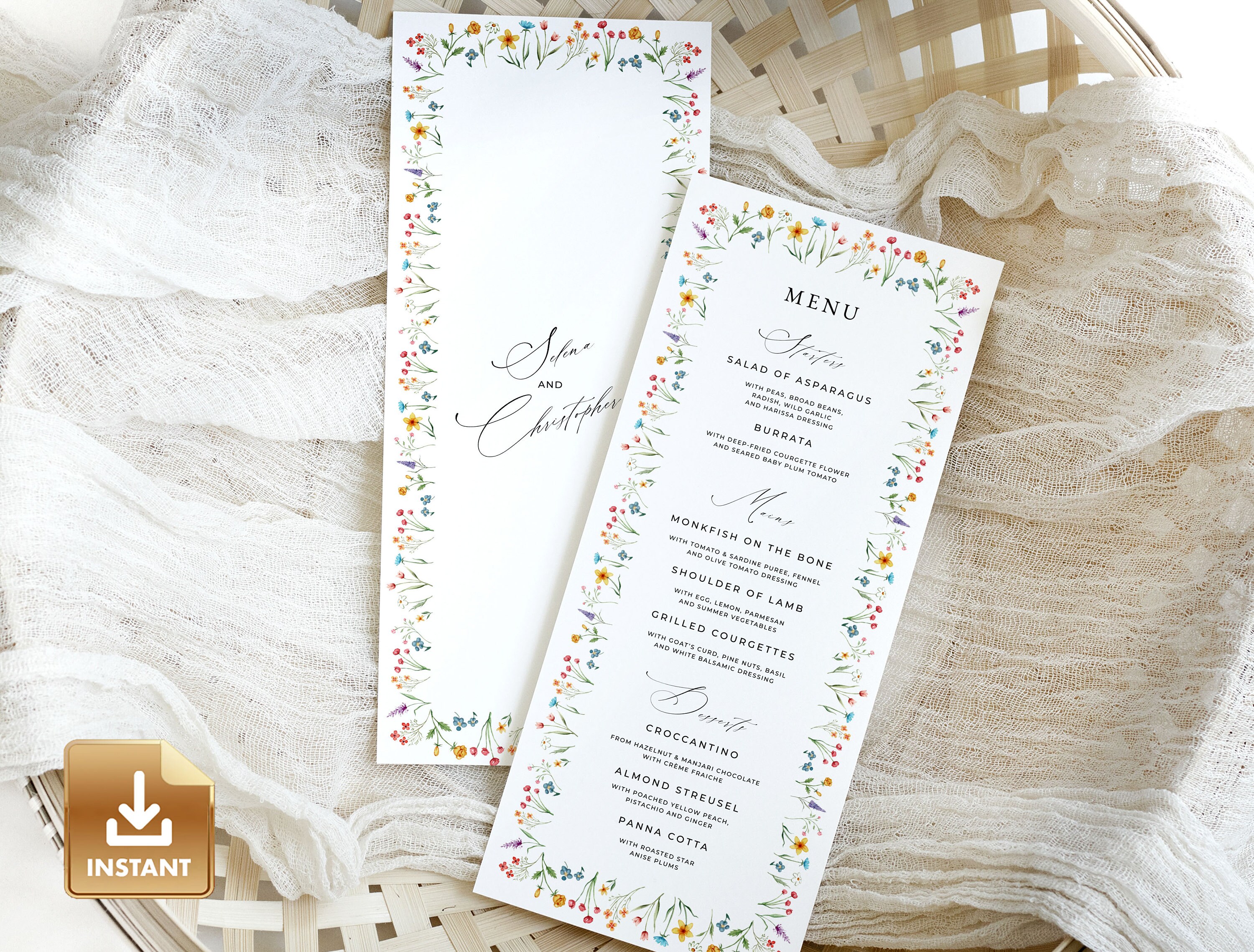 FLORA Wildflower Menu Card Template, Summer Wedding Menu, Colorful ...