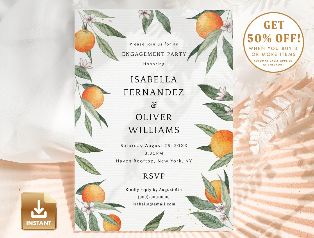 Oranges Engagement Party Invitation: Summer Citrus Theme (digital ...
