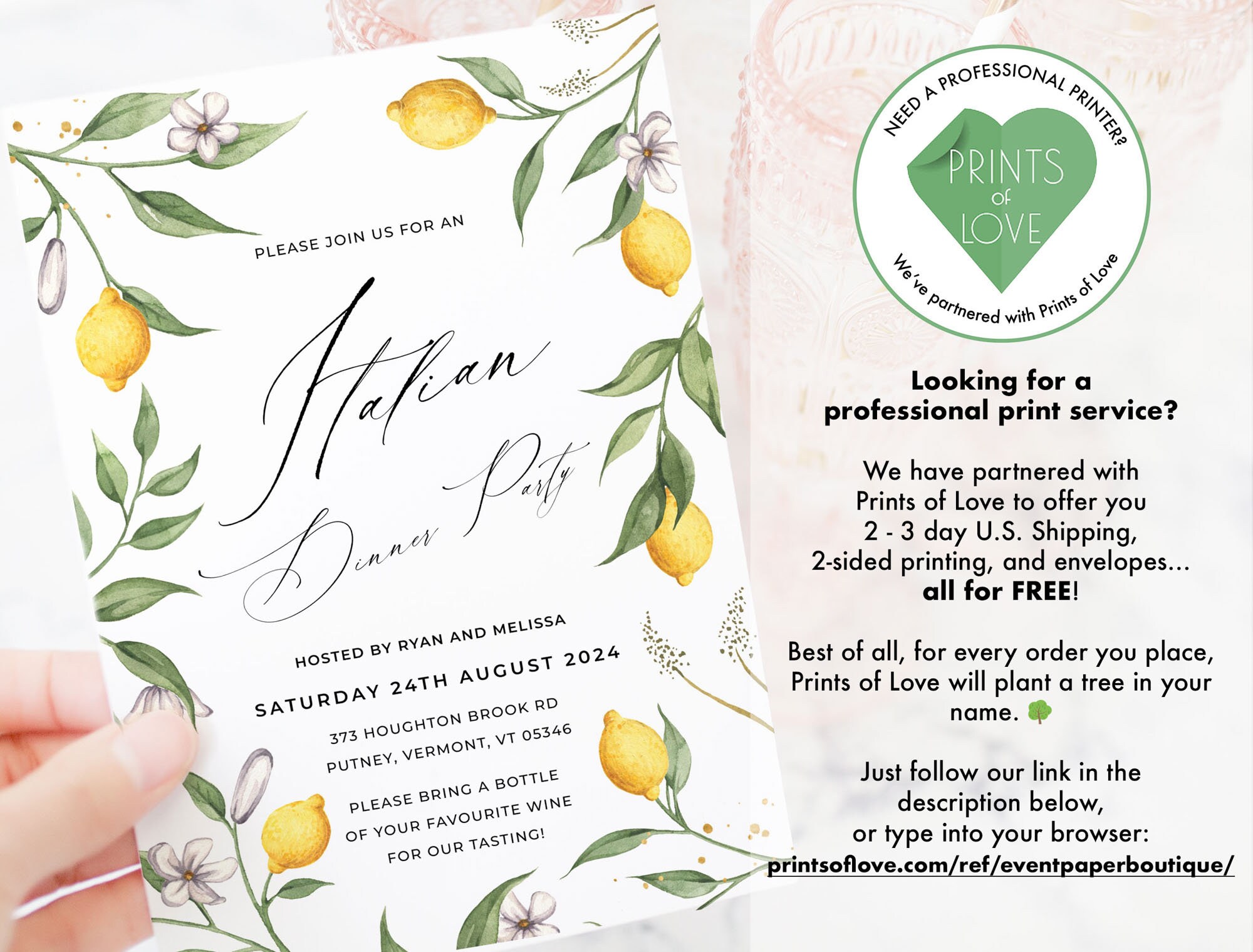 CAPRI - Summer Dinner Party Invitation Template, Lemon Dinner Party ...