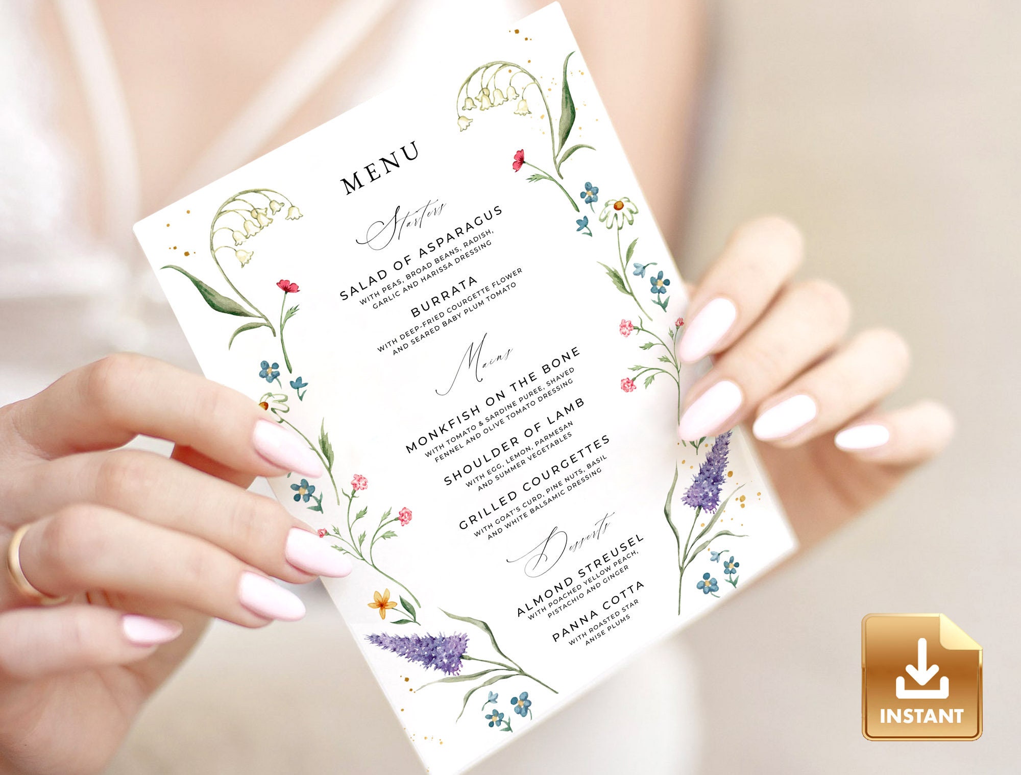 Wildflower Wedding Menu Card Template Floral Wedding Menu - Etsy