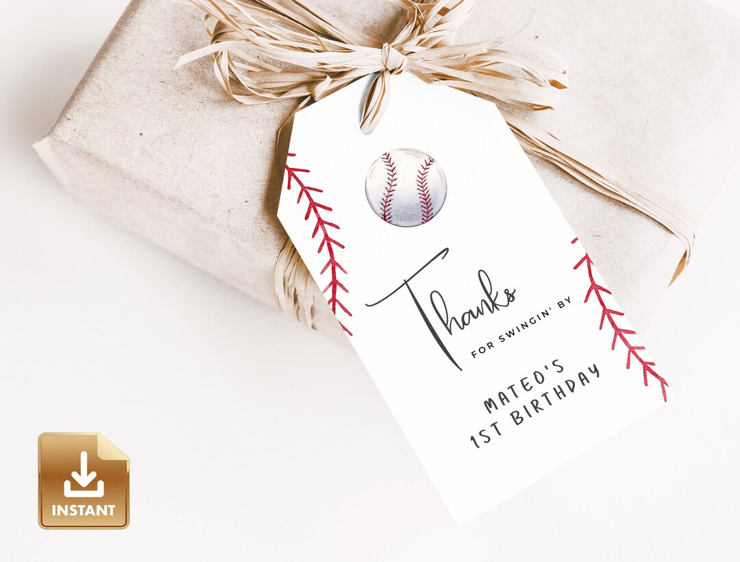 Baseball Gift Tag Template, Baseball Birthday Thank You Card, Printable ...