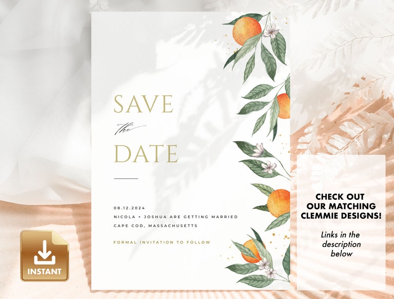CLEMMIE - Citrus Save the Date Card Template, Summer Save-the-date ...