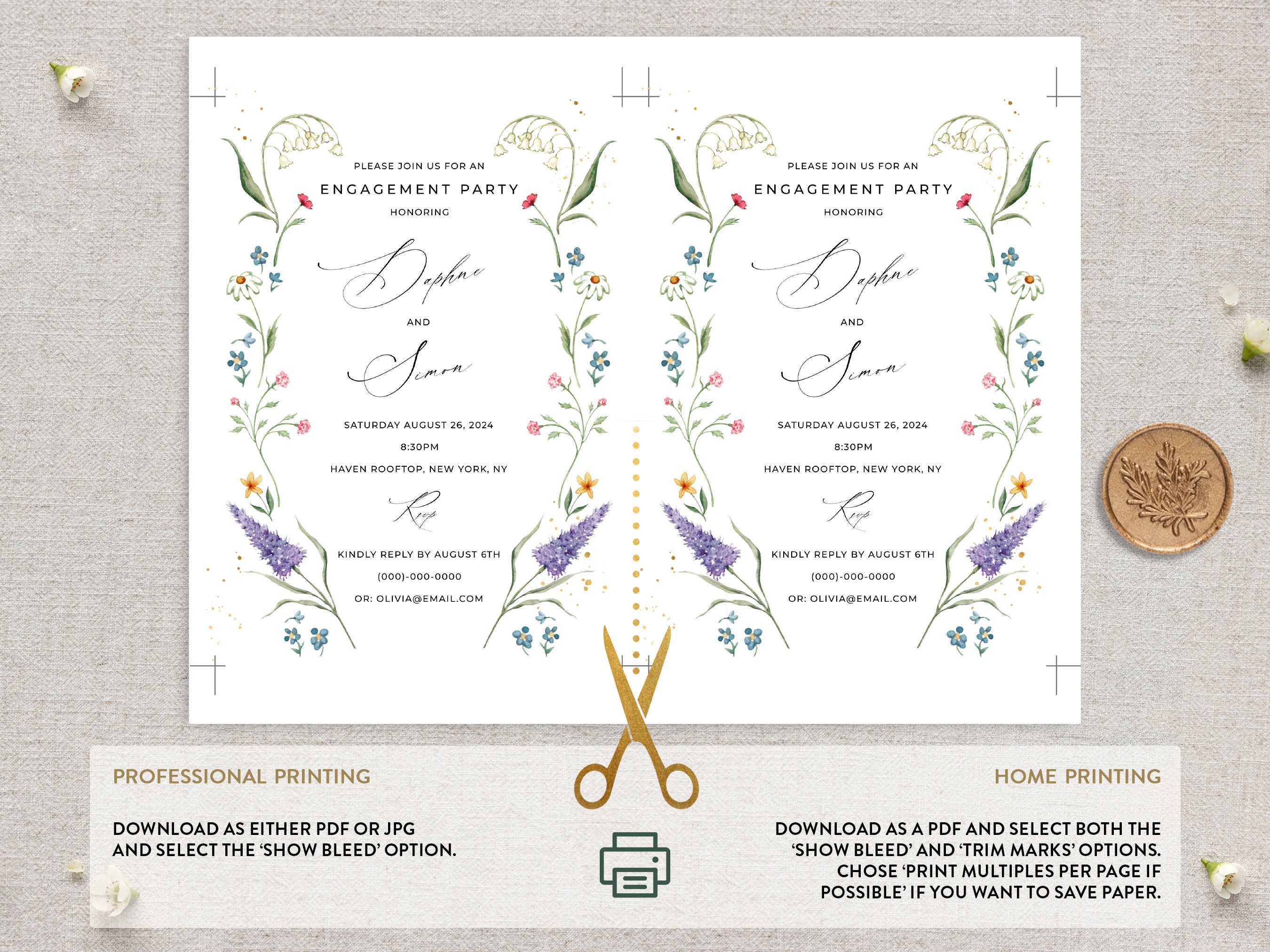 IRIS - Engagement Party Invitation, Hand-painted Wildflowers, Bohemian ...