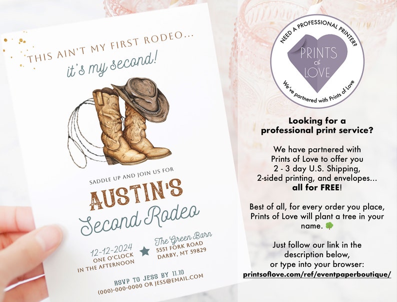 2nd Rodeo Birthday Party Invitation, Cowboy Boots Invite, Wild West ...
