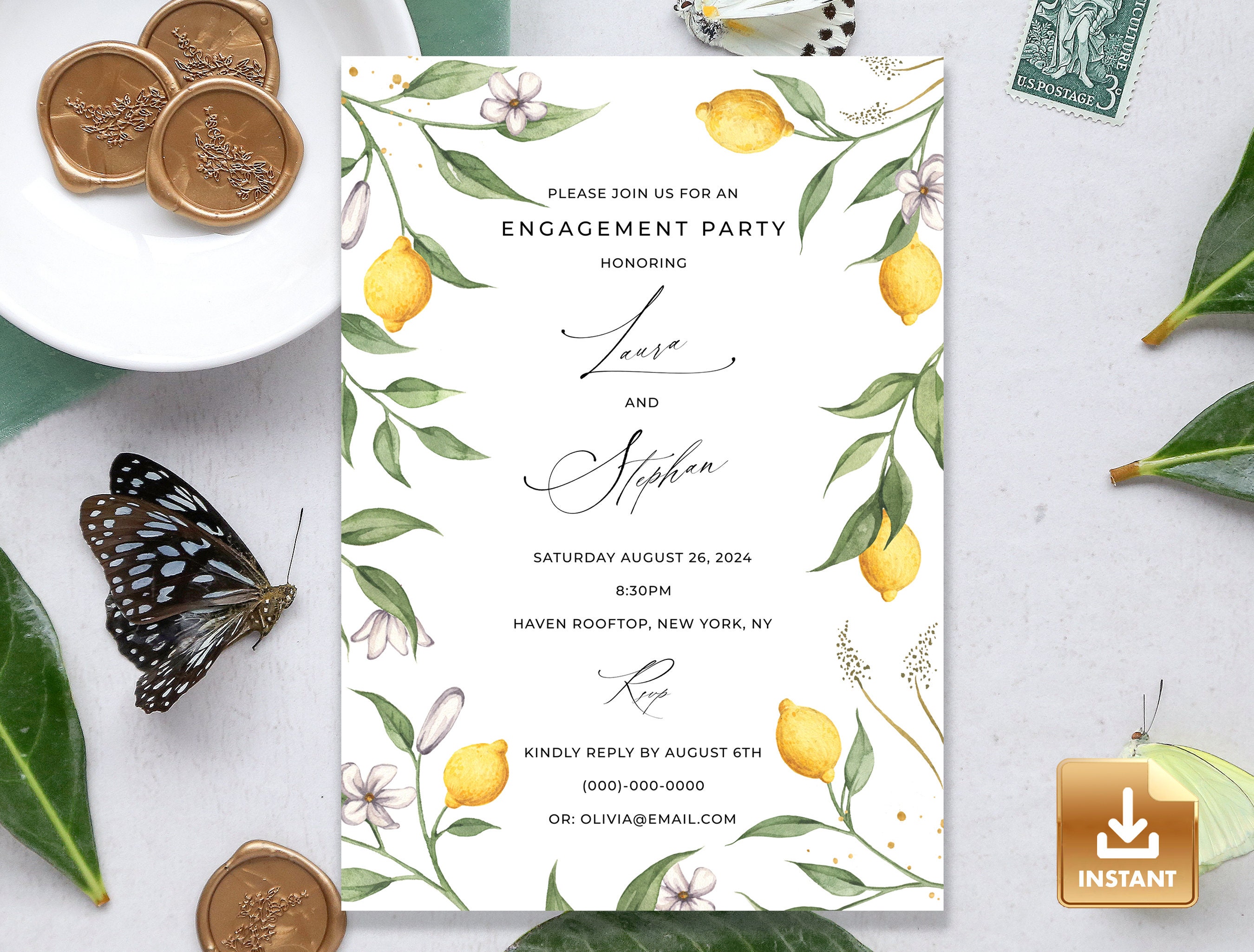 CAPRI Engagement Party Invitation Template, Lemon Engagement Invitation ...