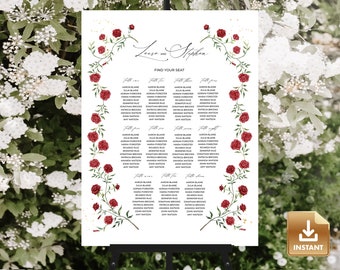 Rose Wedding Seating Chart Poster Editable Template - Etsy