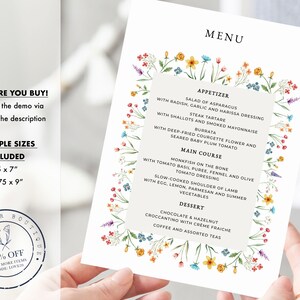 FLORA - Floral Menu Template, Wildflower Wedding Menu, INSTANT Download ...