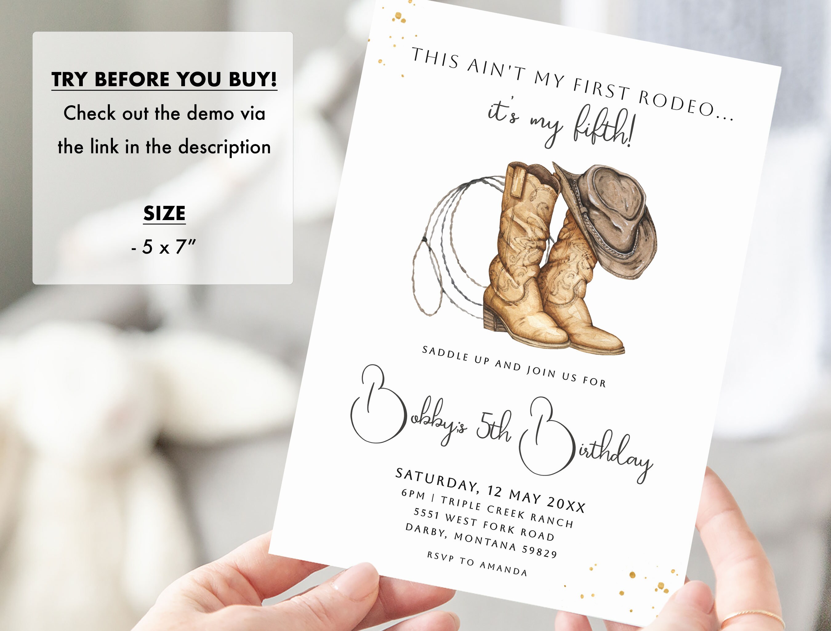 5th Rodeo Birthday Party Invitation, Not My First Rodeo, Cowboy Party ...