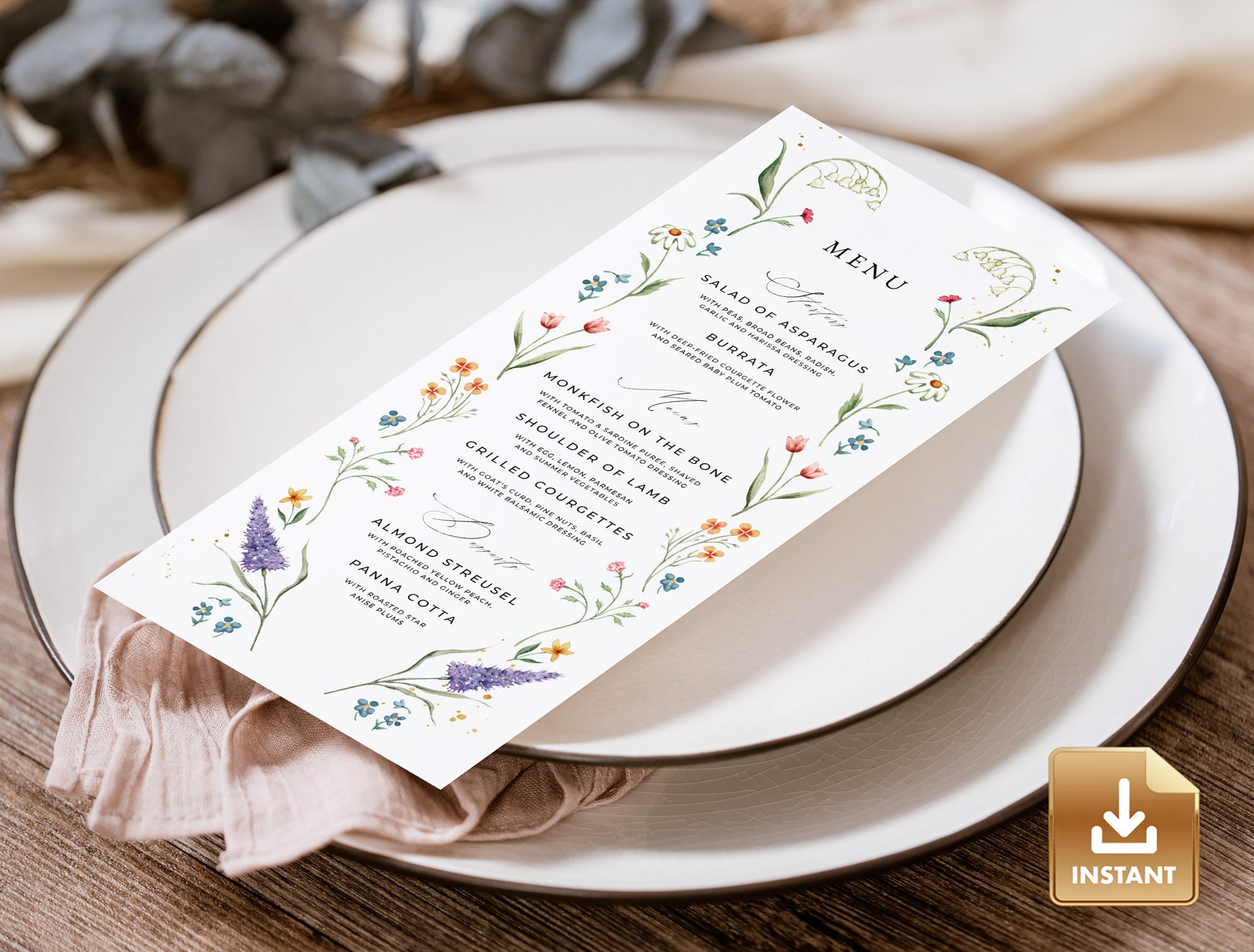 Wildflower Wedding Menu Card Template Floral Wedding Menu - Etsy