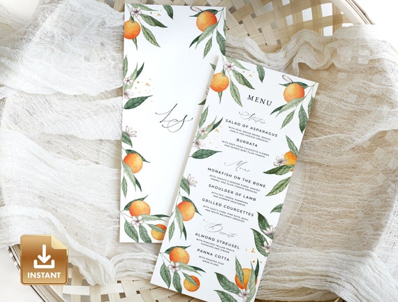 CLEMMIE Orange Menu Card Template Clementine Wedding Menu - Etsy