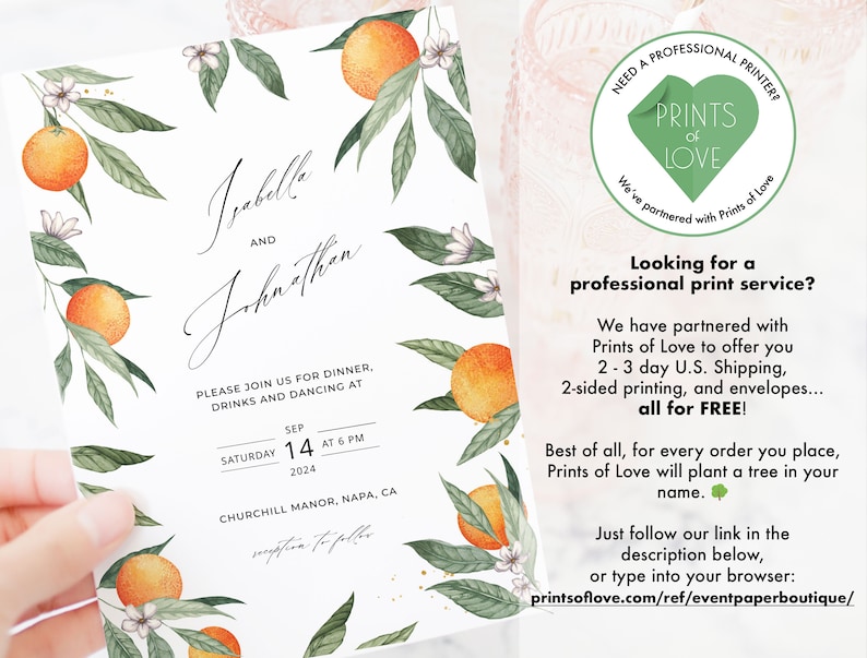 CLEMMIE - Citrus Wedding Reception Invitation Template, Editable ...