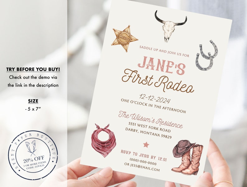 First Rodeo Birthday Invitation Template, Cowboy Birthday Invitation ...