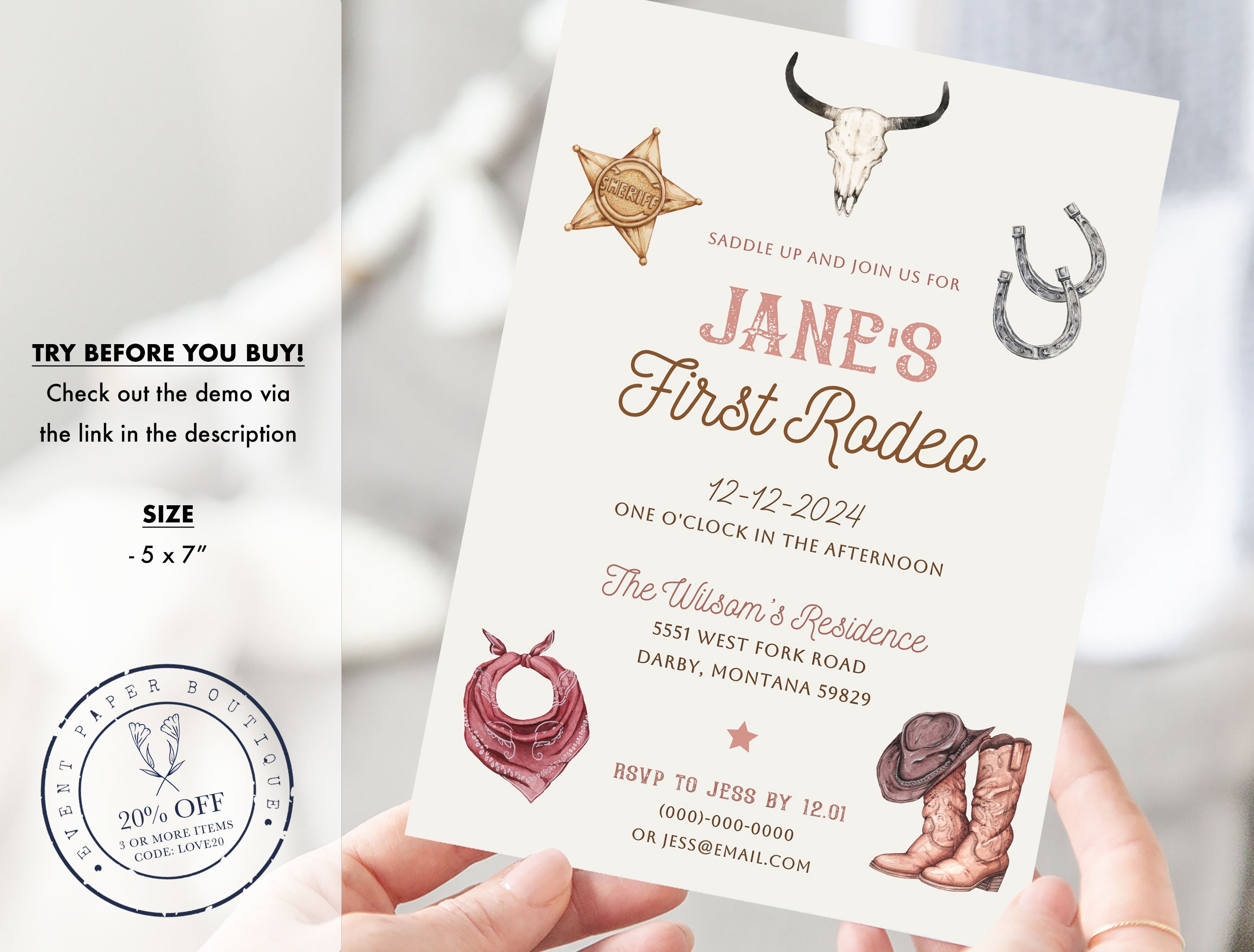 First Rodeo Birthday Invitation Template, Cowboy Birthday Invitation ...