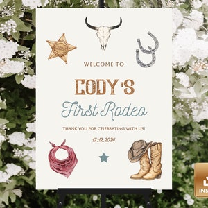 1st Rodeo Birthday Welcome Sign Template, Western Editable Sign, Cowboy ...