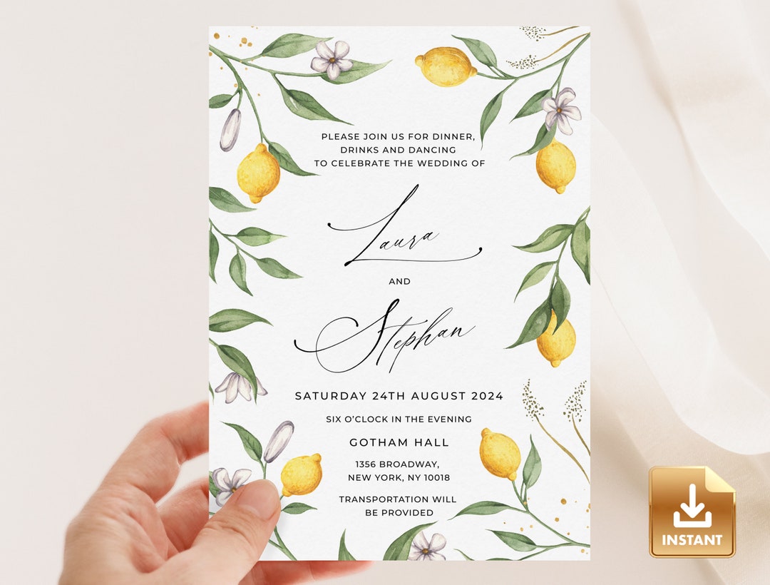 CAPRI - Lemon Wedding Reception Invitation Template, Summer Wedding ...