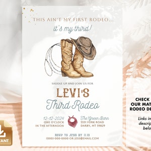 3rd Rodeo Birthday Party Invitation, Wild West Birthday Editable ...