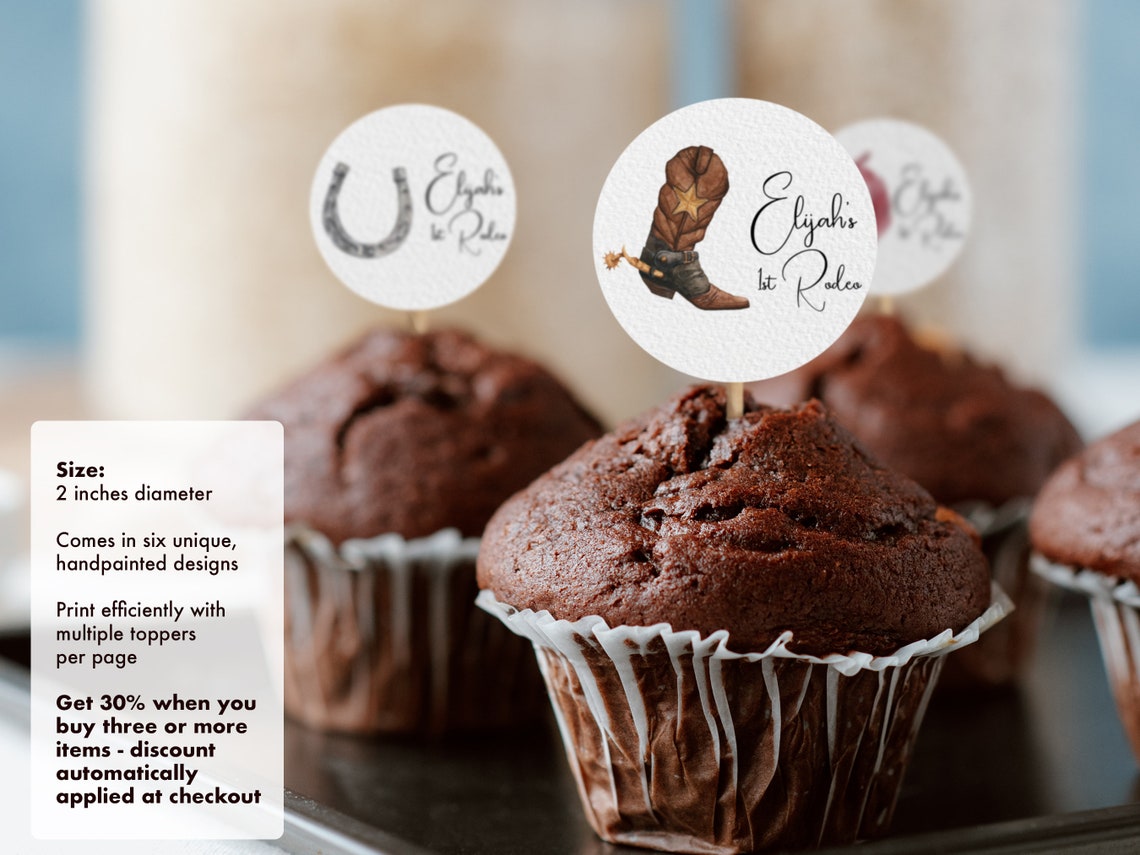 1st Rodeo Cupcake Topper Template Cowboy Birthday Party - Etsy