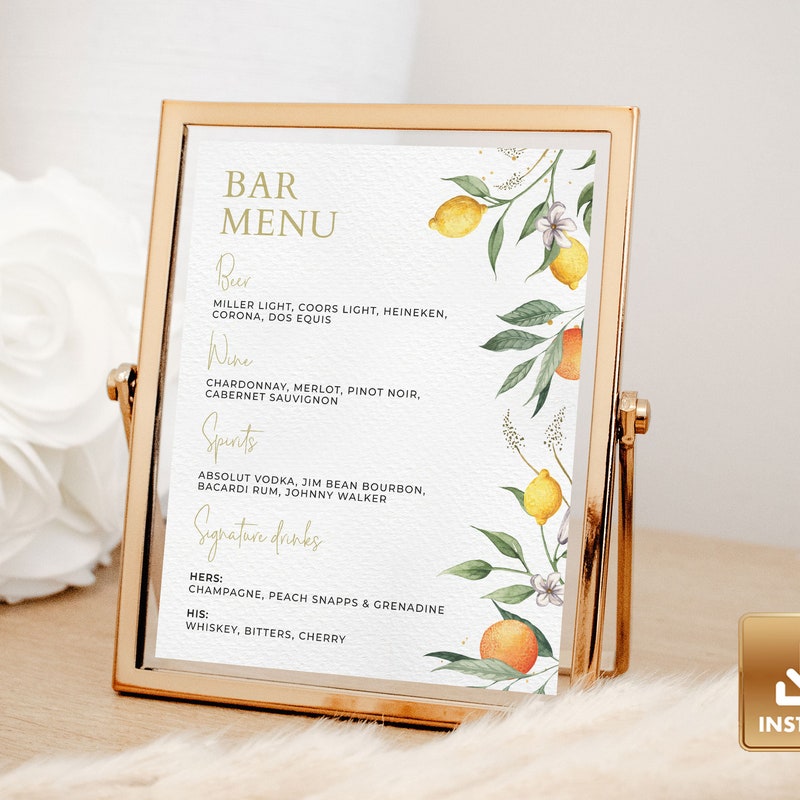 Wedding Bar Menu - Etsy