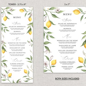 Lemon Menu Card Template, Summer Wedding Menu Card, Instant Download ...