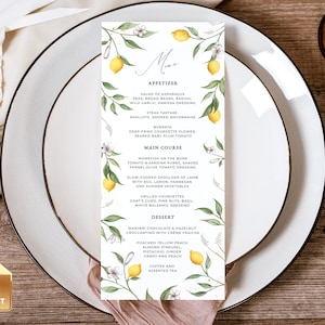 CAPRI - Lemon Menu Card Template, Summer Wedding Menu, Instant Download ...