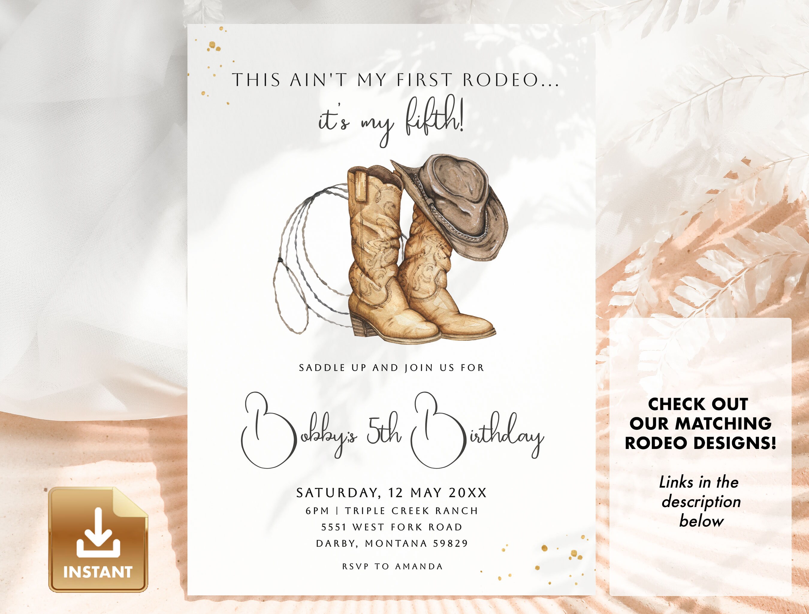 5th Rodeo Birthday Party Invitation, Not My First Rodeo, Cowboy Party ...