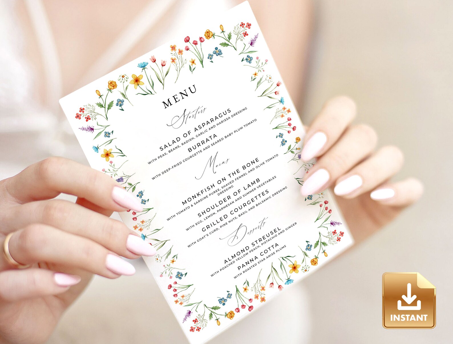 FLORA Wildflower Menu Card Template, Summer Wedding Menu, Colorful ...