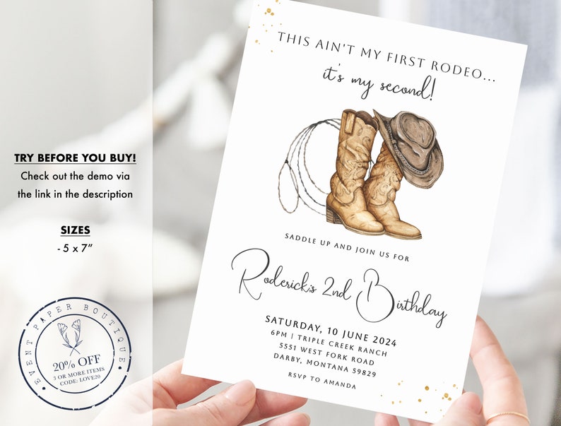 2nd Rodeo Birthday Party Invitation Western Birthday Invite - Etsy