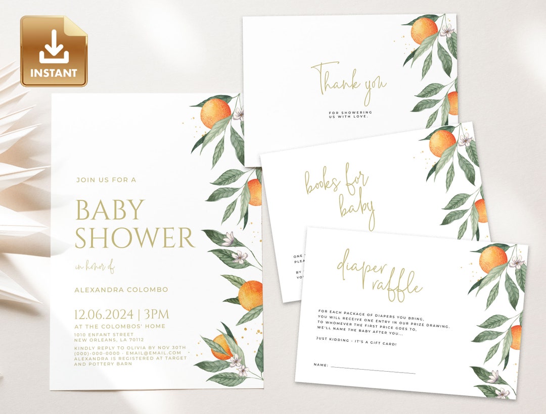 CLEMMIE - Summer Baby Shower Invitation Template, Citrus Baby Shower ...