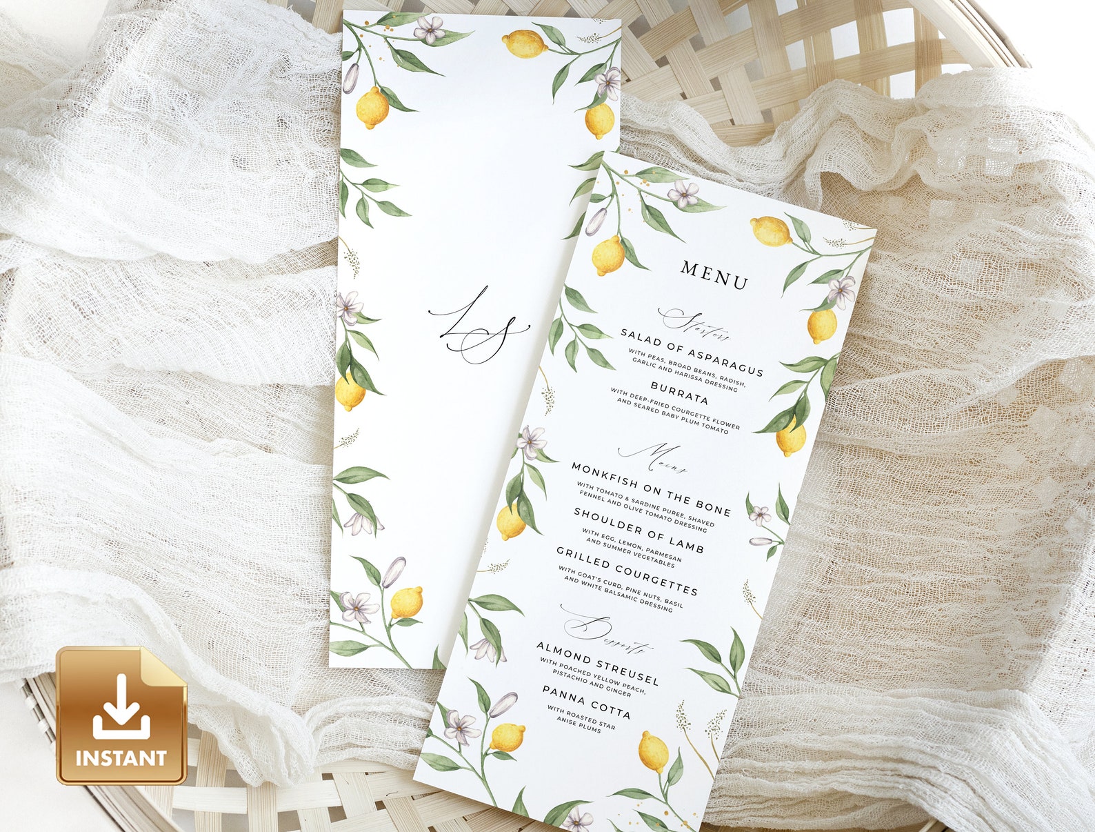 Lemon Menu Card Template Summer Wedding Menu Card Instant - Etsy