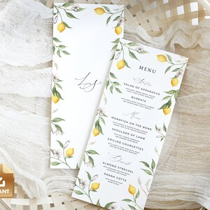 Lemon Menu Card Template, Summer Wedding Menu Card, Instant Download ...