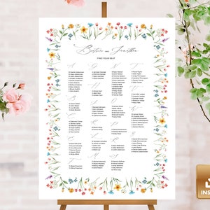 FLORA - Wildflower Wedding Seating Chart Template, Floral Table Chart ...