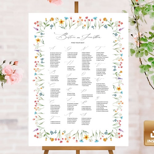 Wildflower Seating Chart Template Editable Seating Chart - Etsy