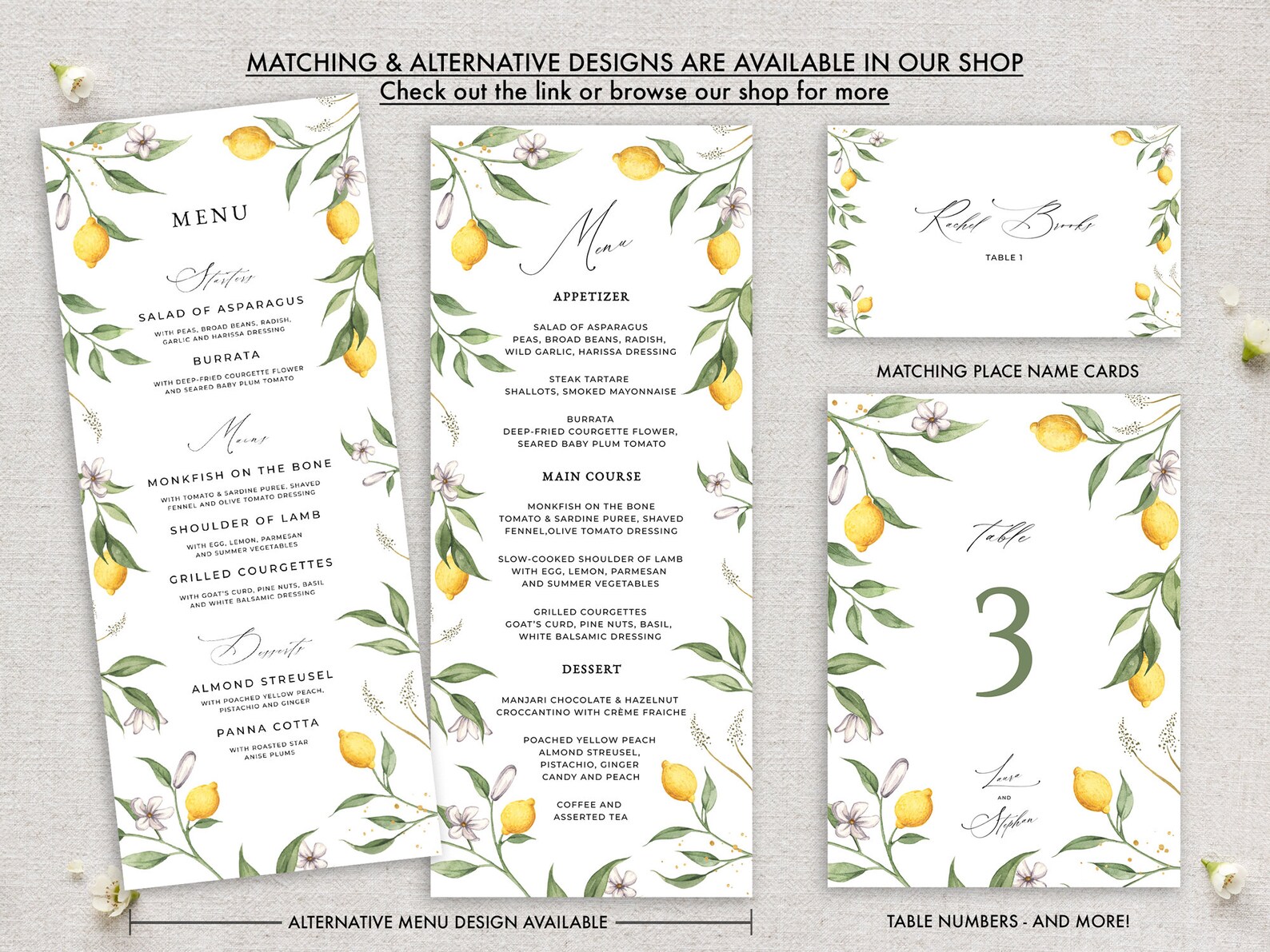 Lemon Menu Card Template Summer Wedding Menu Card Instant - Etsy