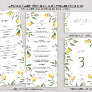 Lemon Menu Card Template, Summer Wedding Menu Card, Instant Download ...