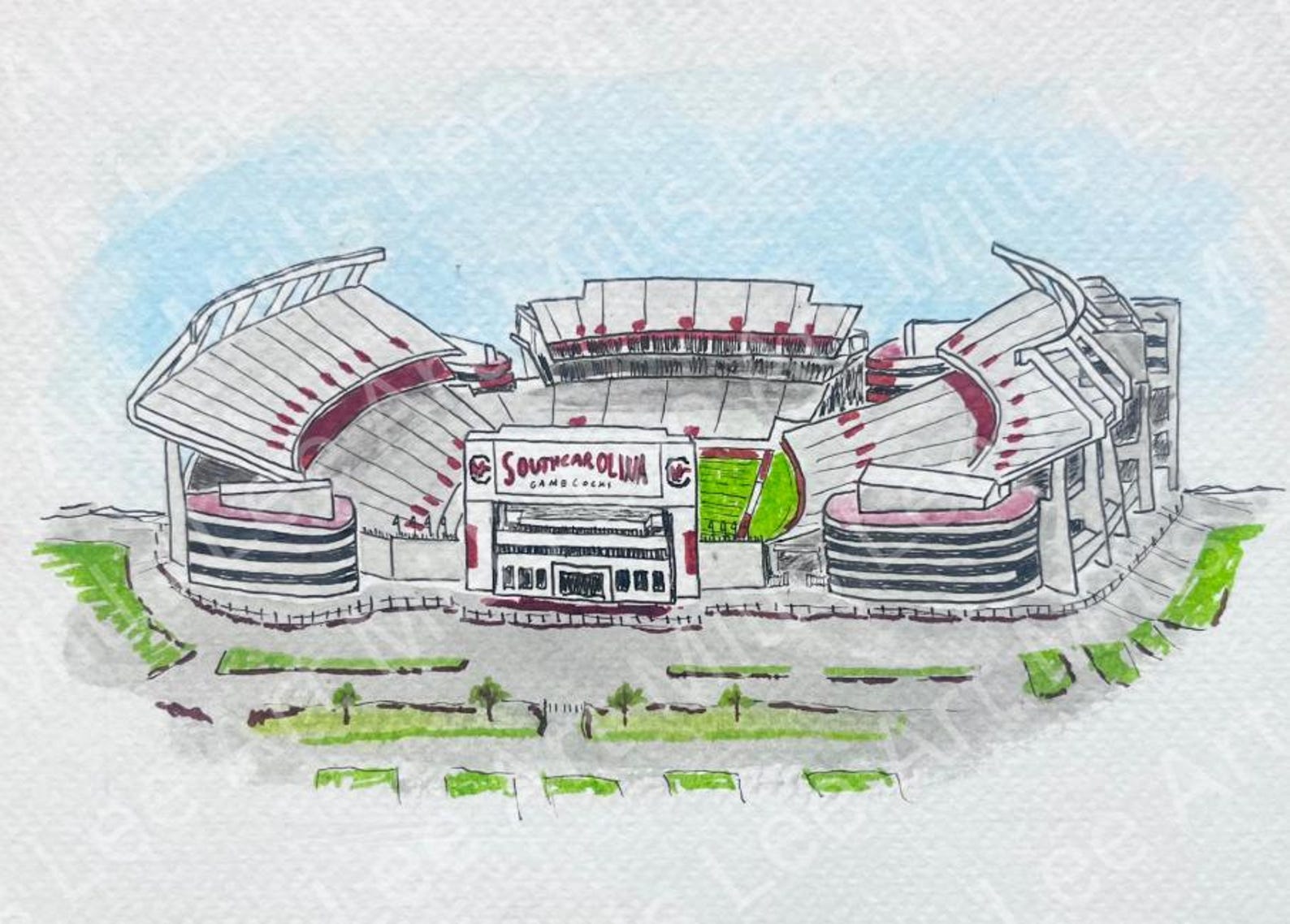Williams-brice Stadium Watercolor Print | Gamecocks Gifts | Gamecock ...