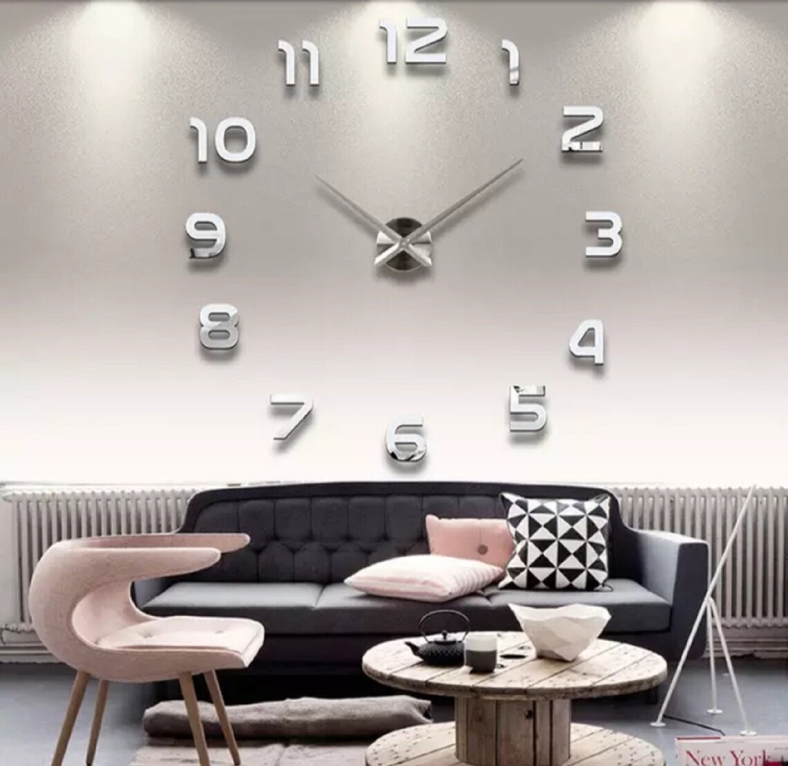 Large Modern DIY Wall Decal Clock Frameless Mirrored Sleek - Etsy