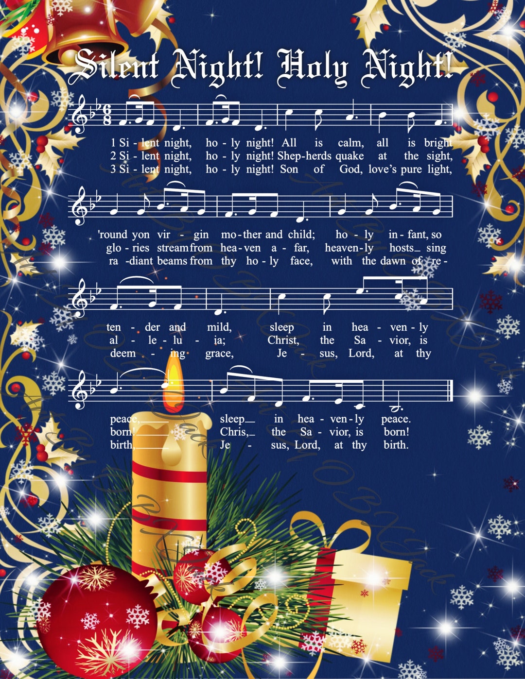 Silent Night Sheet Music Digital Art Download, Beautiful Christmas ...