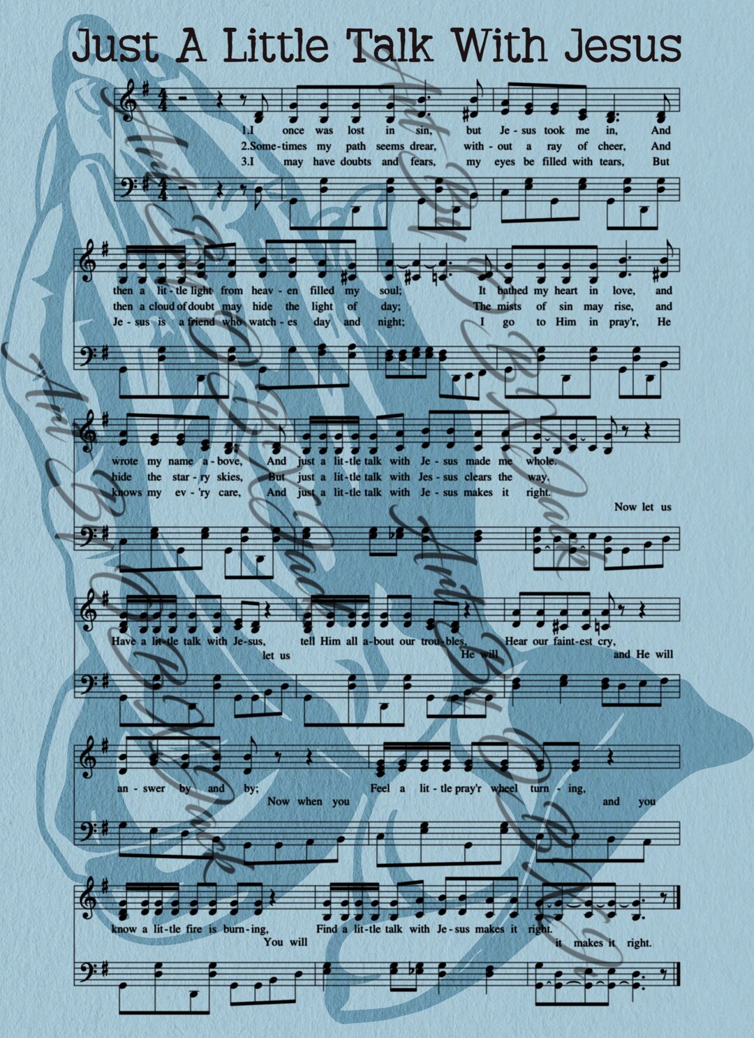 Just a Little Talk With Jesus, Digital Download, Blue Background ...