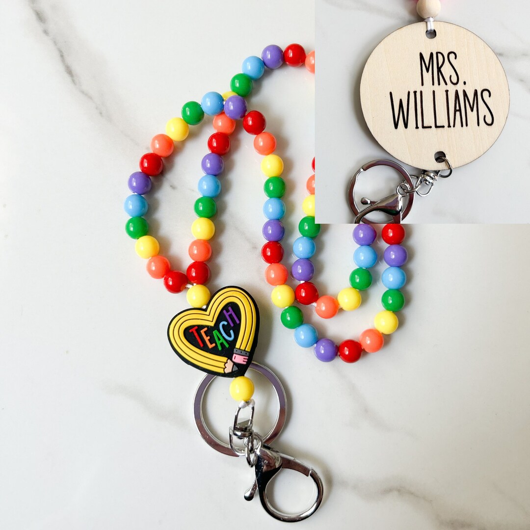 Cute Rainbow teach Teacher Lanyard, Beaded Lanyard, Personalized ...