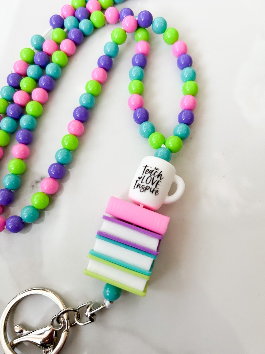 Coloful Reading Teacher Book Lanyard, Librarian Lanyard, Book Beaded ...
