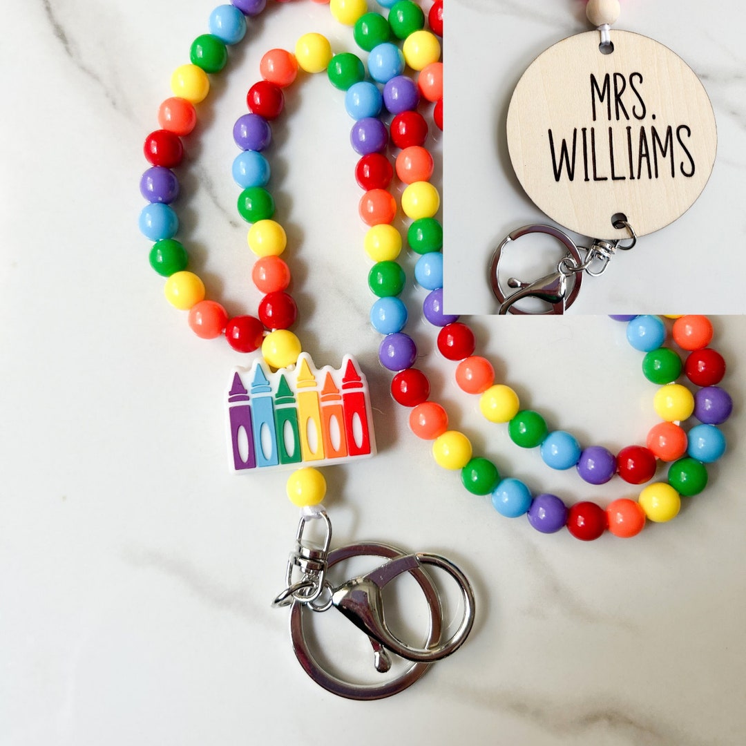 Cute Rainbow Crayon Teacher Lanyard, Art Teacher Lanyard, Personalized ...
