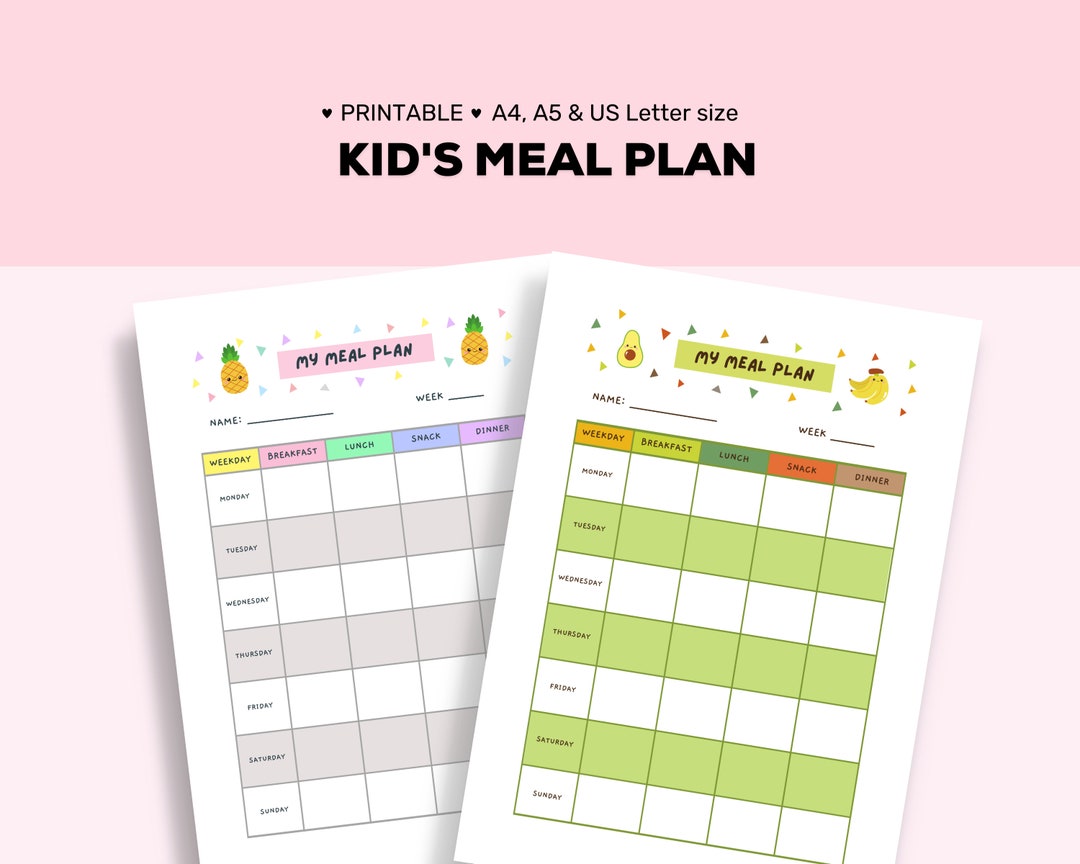 Printable Kid's Meal Planner, Meal Tracker, Food Journal, Menu Plan ...