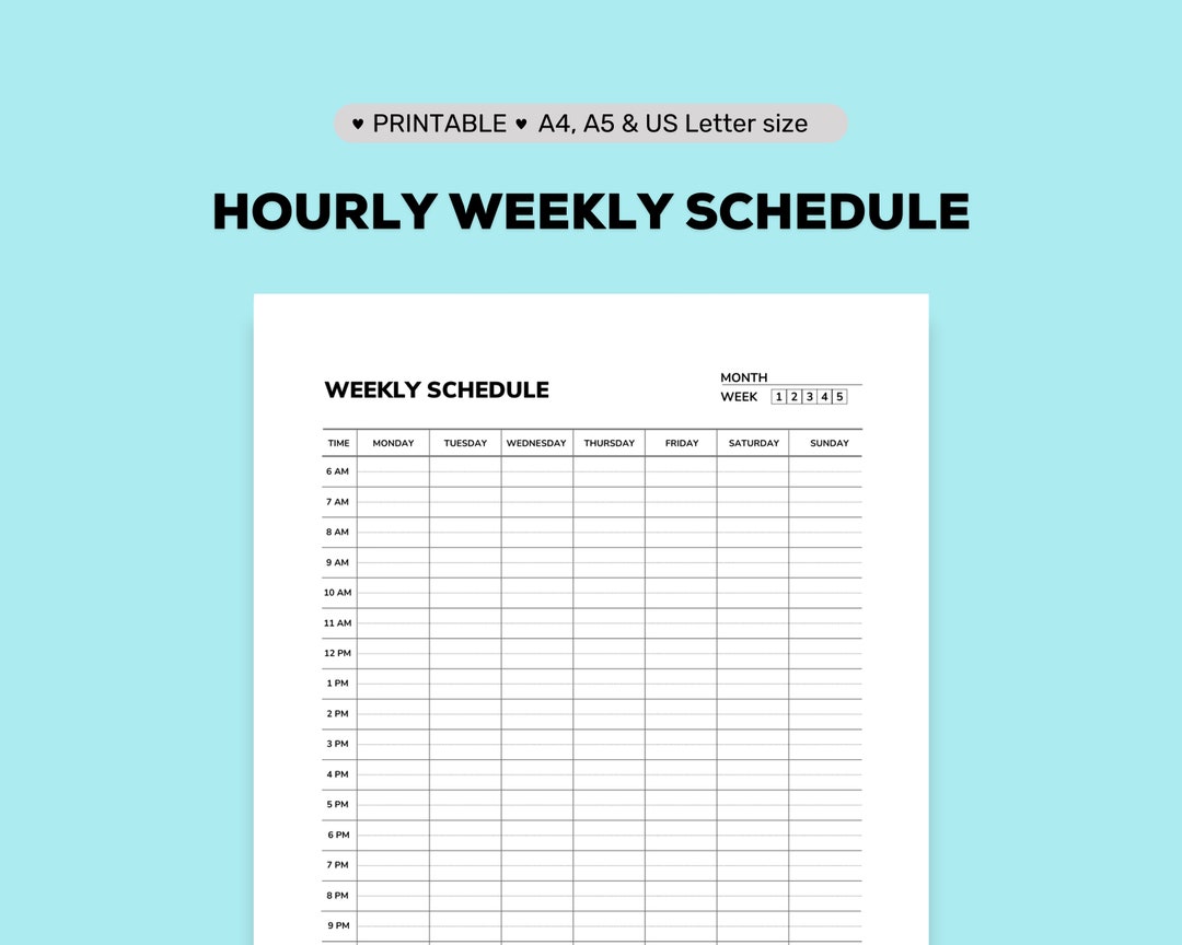 24 Hour Weekly Schedule, Hourly Planner Printable, Weekly Agenda, Study ...