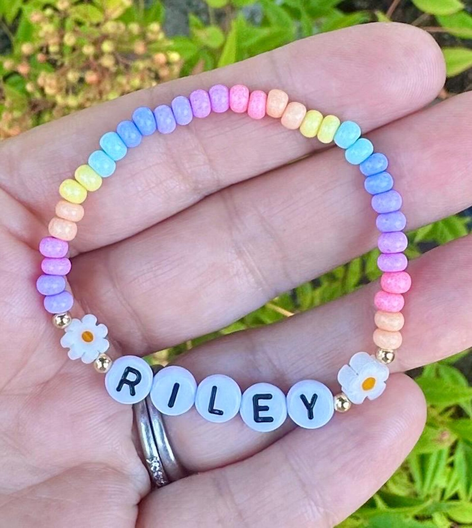Personalized Name Bracelet for Girls, Rainbow Beaded Flower Jewelry - Etsy