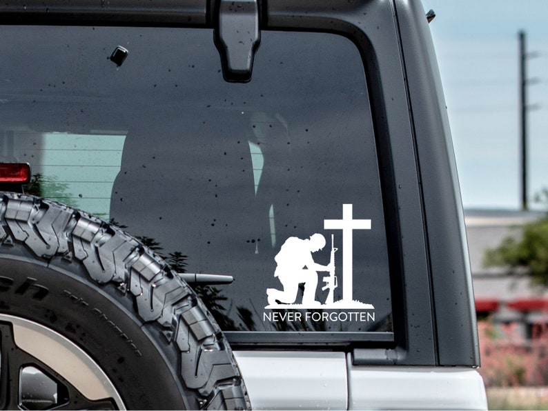Never Forgotten Soldier Kneeling Decal, Patriotic Conservative ...